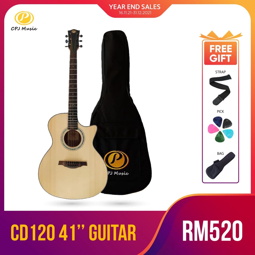CPJ Acoustic Guitar CD120CM 41" Top Spruce Side Mahogany Free Bag & 1 ...