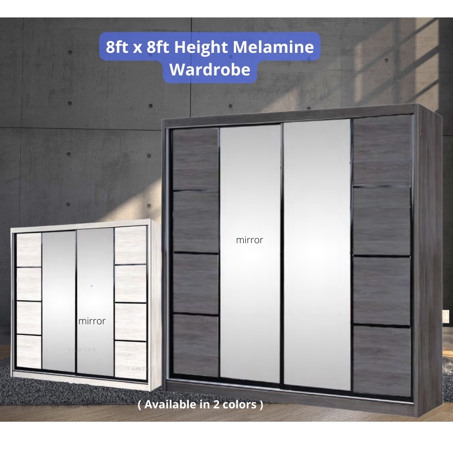 ALMARI BAJU BESAR 8x8 / 2 doors Sliding Wardrobe 8ft x 8ft with Mirror ...