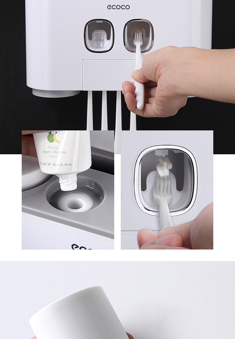 LODER ECOCO Toothbrush Holder Auto Squeezing Toothpaste Dispenser Wall ...