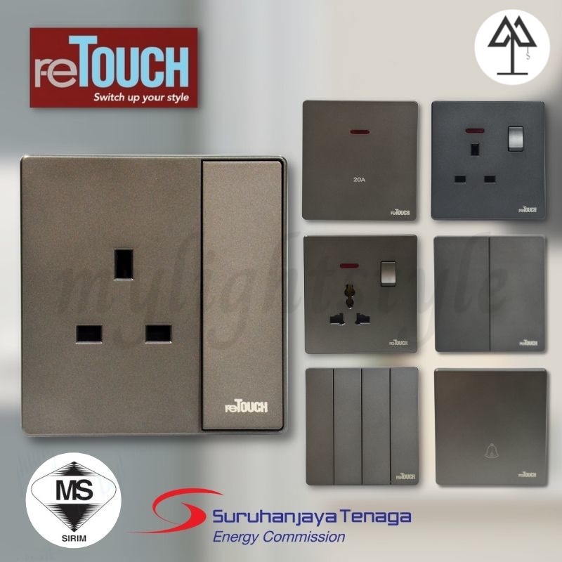 [SIRIM] reTouch Ultra Rimless Switch 1/2/3/4 Gang 1/2 Way 13A/15A Grey ...