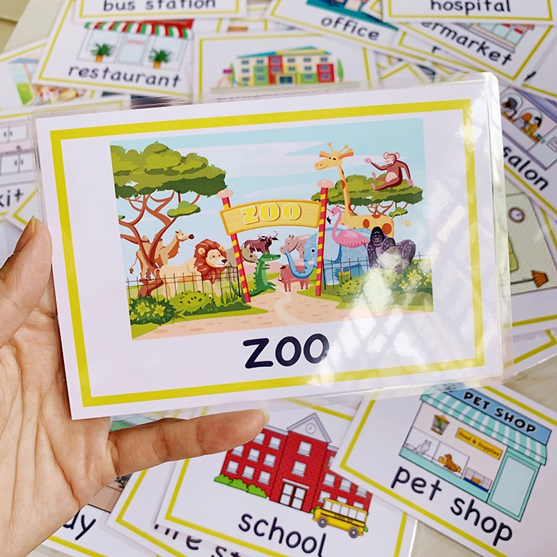 55pcs Baby English Learning Word Card Location Flash Cards Kids Early ...