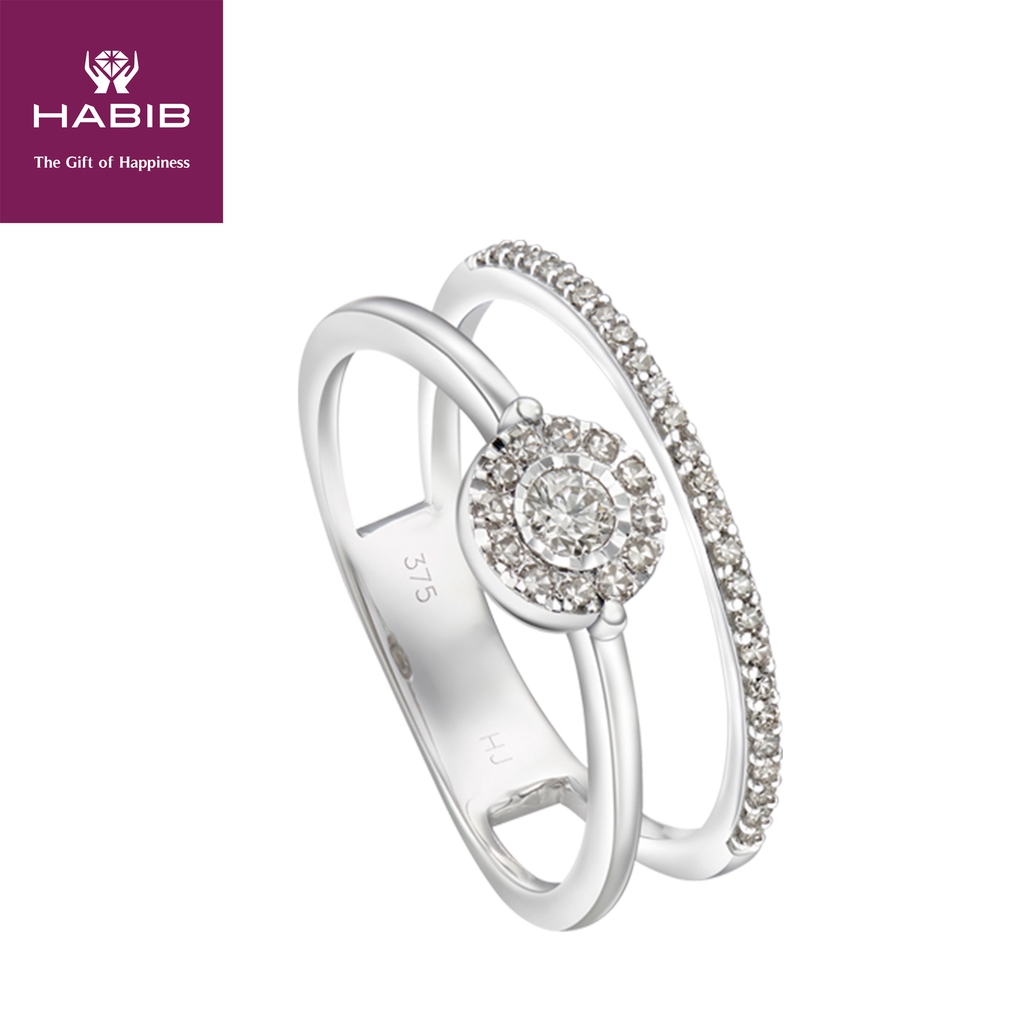 HABIB Dual Band Halo Diamond Ring in 375/9K White Gold 25698 | Shopee ...