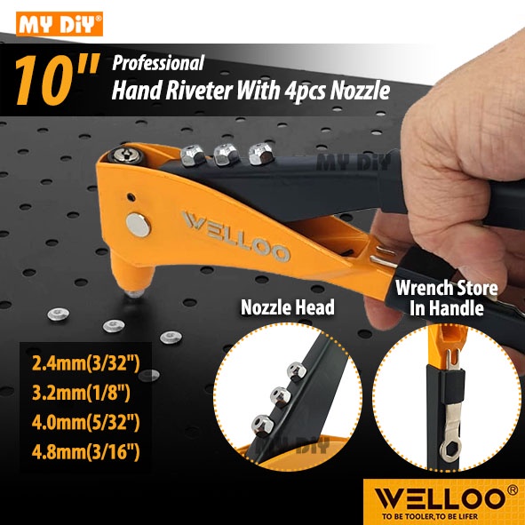 MYDIYHOMEDEPOT - WELLOO Hand Riveter Gun 10" Heavy Duty Hand Riveter ...