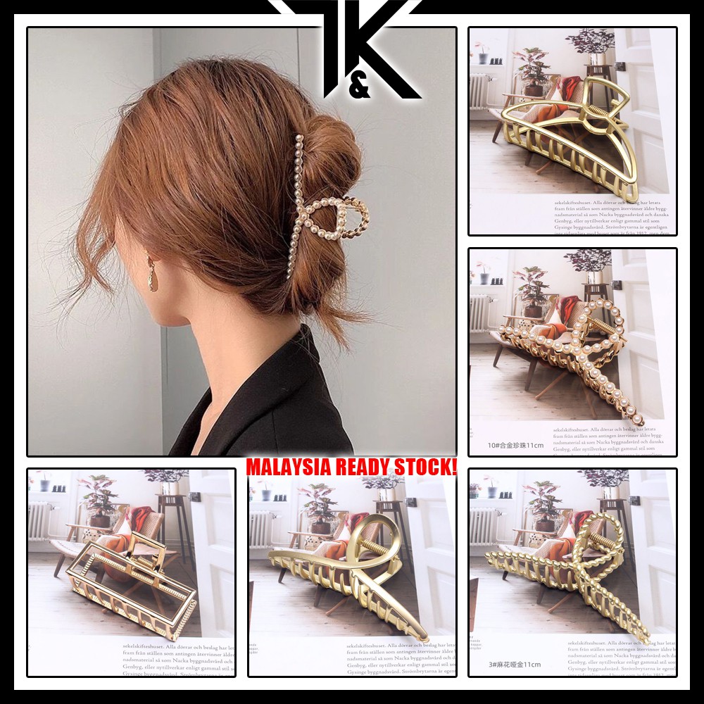 [LOCAL] Korean Vintage Large Alloy Shark Clip Brass Matte Gold Hair ...