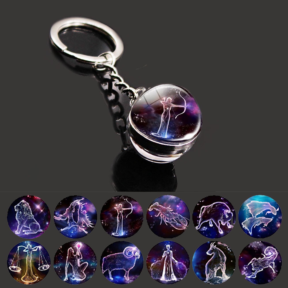 Car Key Pendant Keychain 12 Constellation Style Luminous Double sided ...