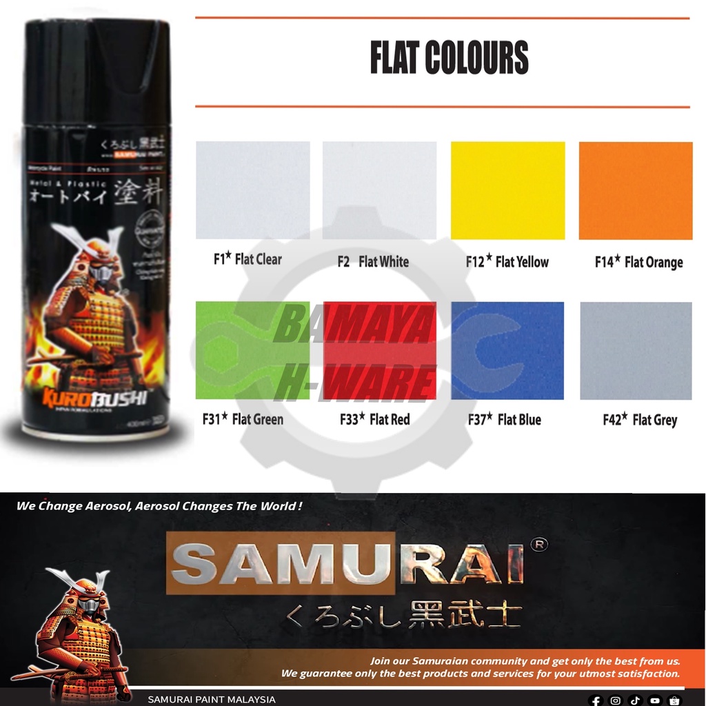 SAMURAI® Spray Flat Color 400ML. Spray Cat Samurai Flat Black, Flat ...
