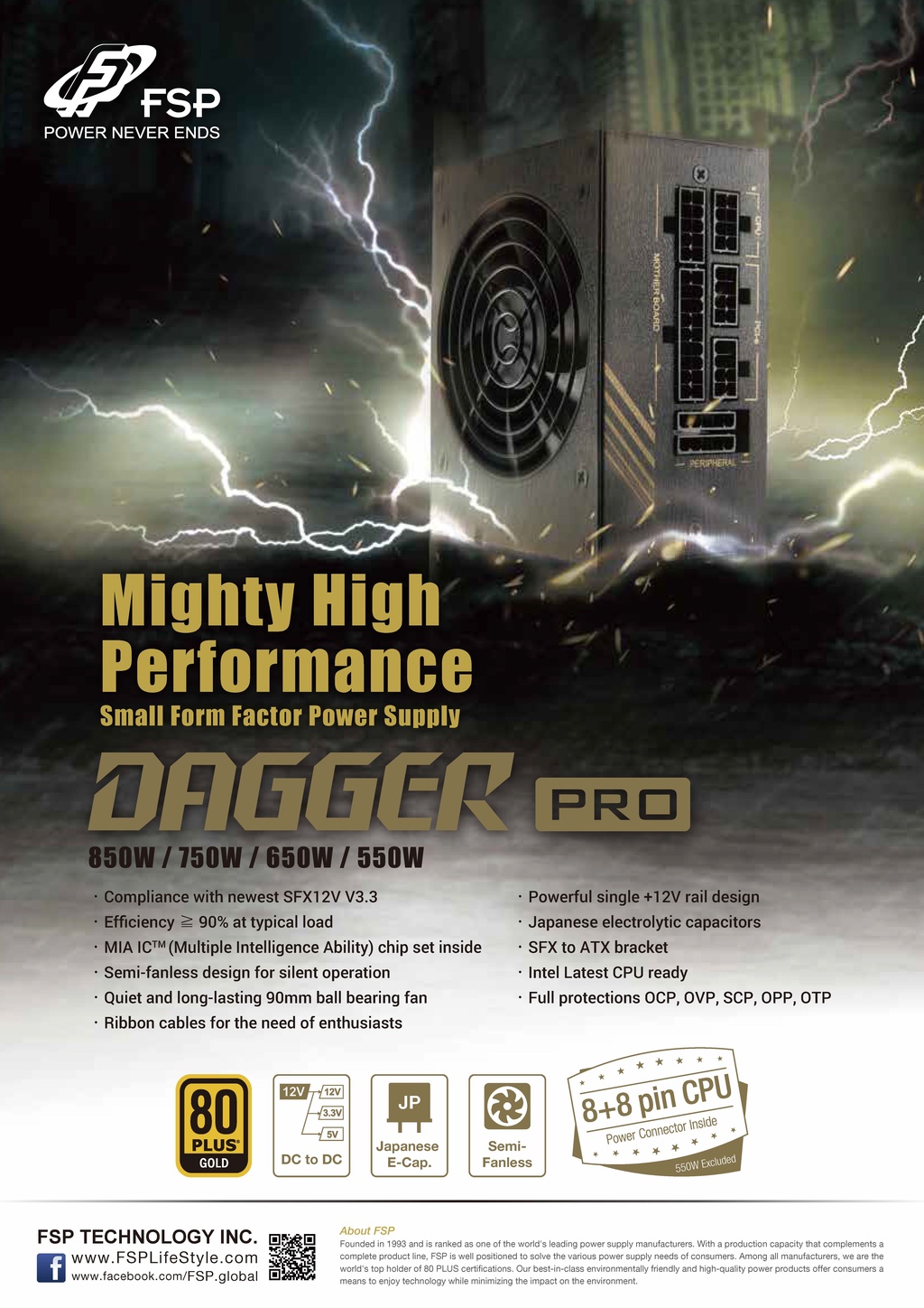 FSP Dagger Pro SFX ATX3.0 PCIe5.0 Small Form Factor 80 Plus Gold Full ...