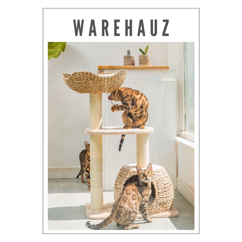 Cattail Weave Series Cat Climbing Post With Cat Condo & Top Perch ...