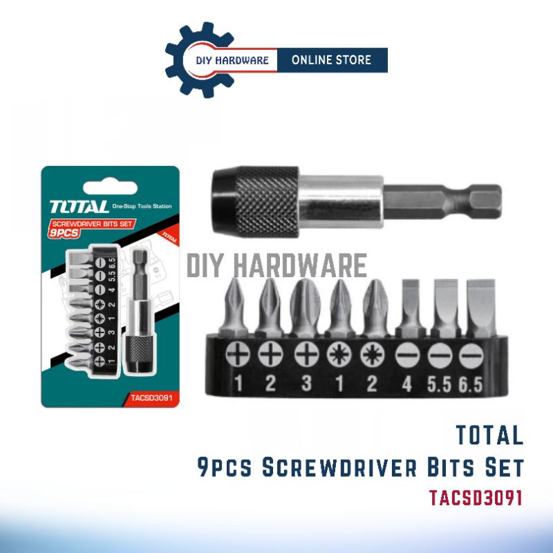 TOTAL Screwdriver Bits Set (9pcs) TACSD3091 | Shopee Malaysia