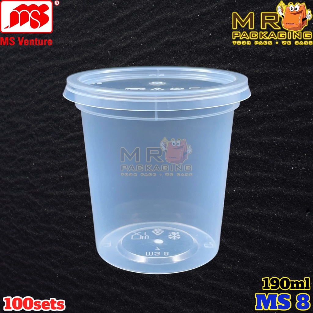 MS 8 190ml Round Container With Lid ( 100sets± ) Disposable Plastic PP 190 ml Venture MS8 ...