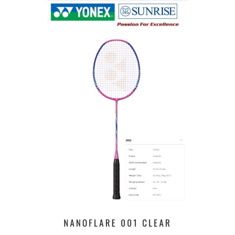 Yonex NANOFLARE 001 ABILITY CLEAR FEEL 5u Nano Flare Badminton Racket ...