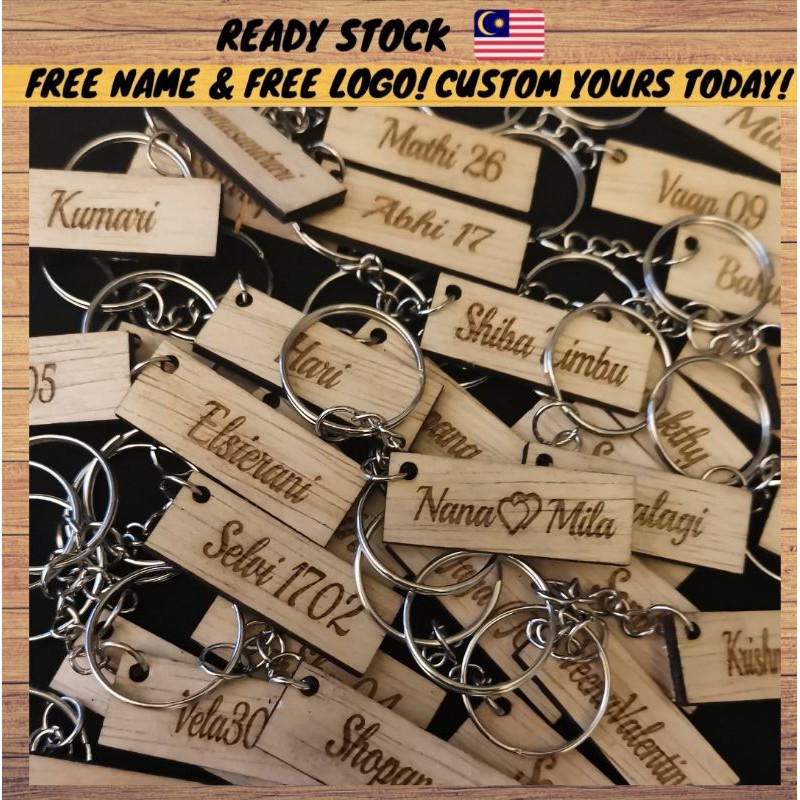 Keychain kayu custom made/name wooden keychain custom | Shopee Malaysia