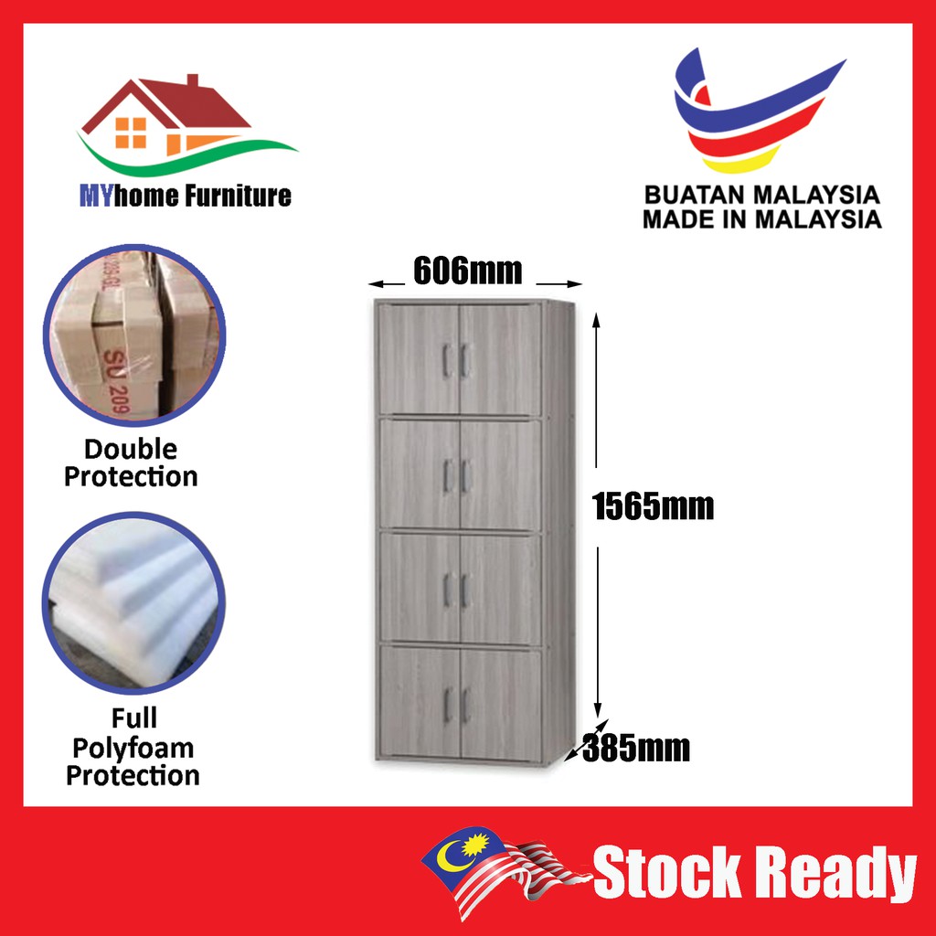 Almari 8 Pintu/ 4 Tiers Book Rack with Doors Storage Cabinet Organiser ...