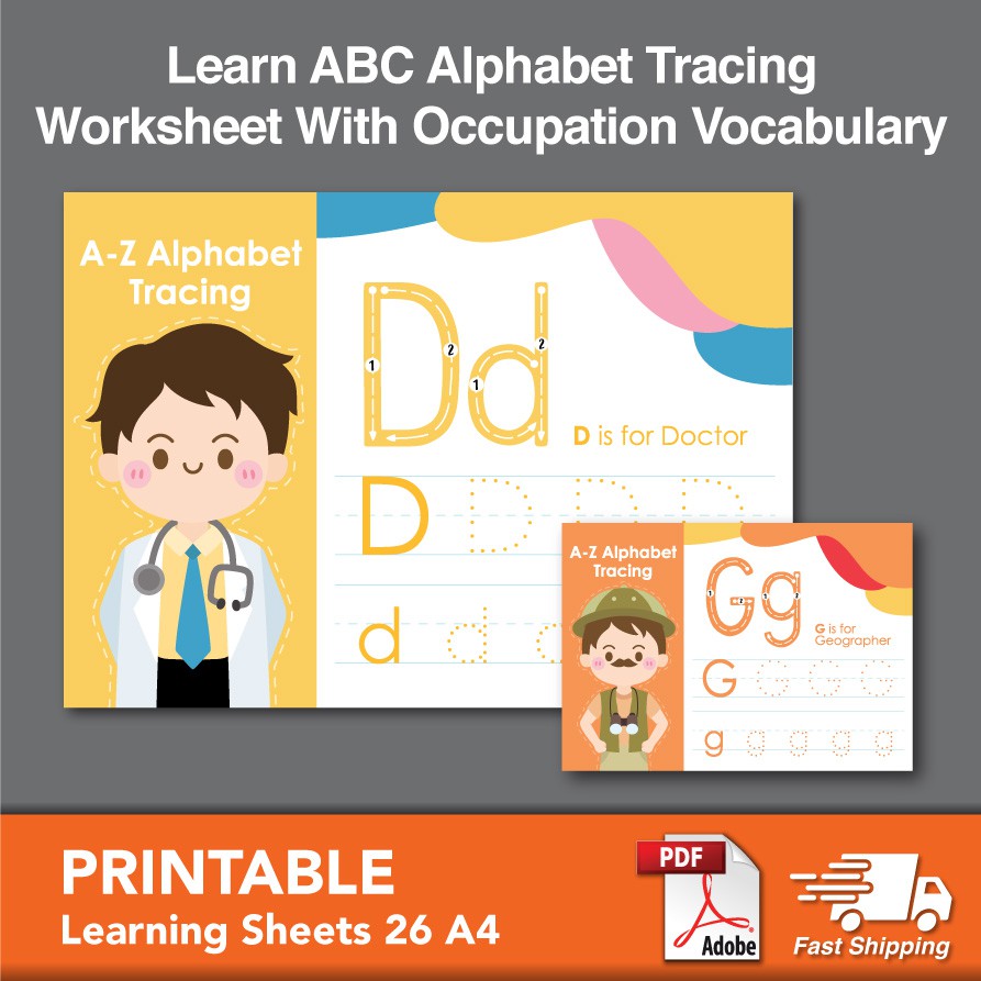 PRINTABLE Learn ABC Alphabet Tracing Worksheet With Occupation ...