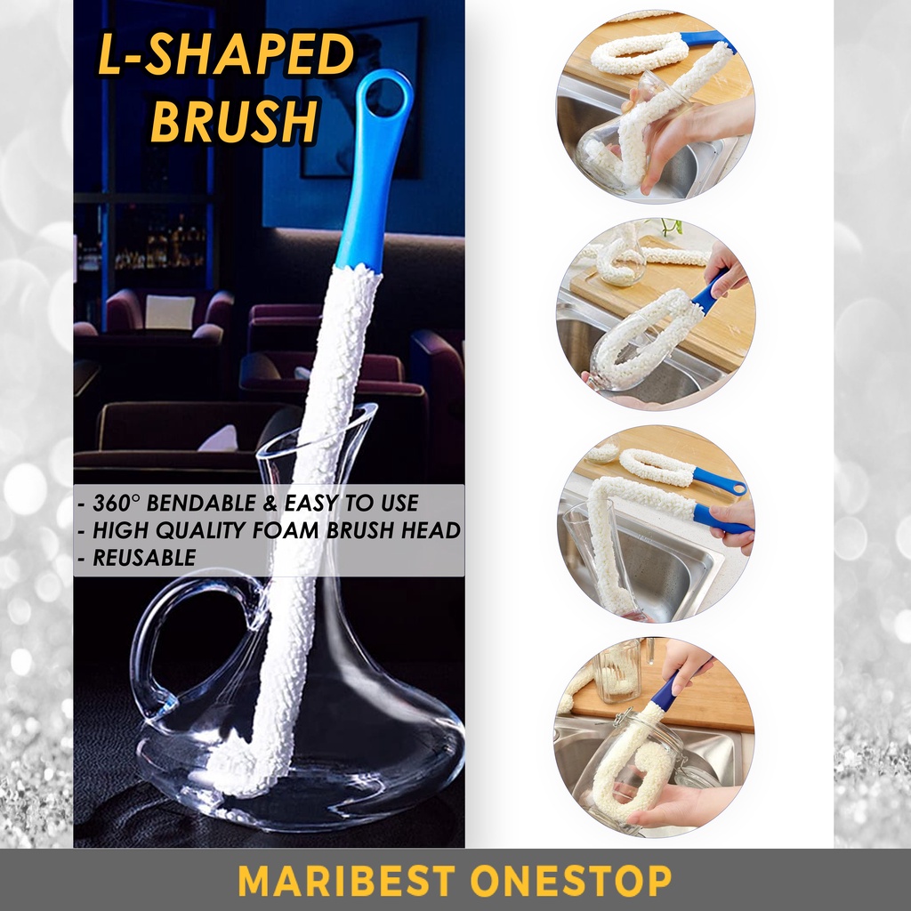 Glassware L-Shape Brush Bottle Cleaning Brush Flexible Wine Glass ...