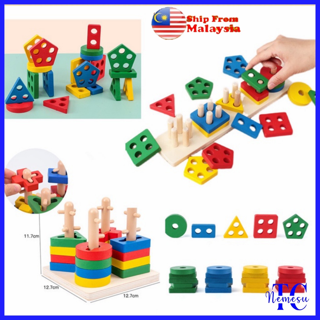 Wooden Geometric Mentessori shape Education Puzzle Kayu Warna Warni ...