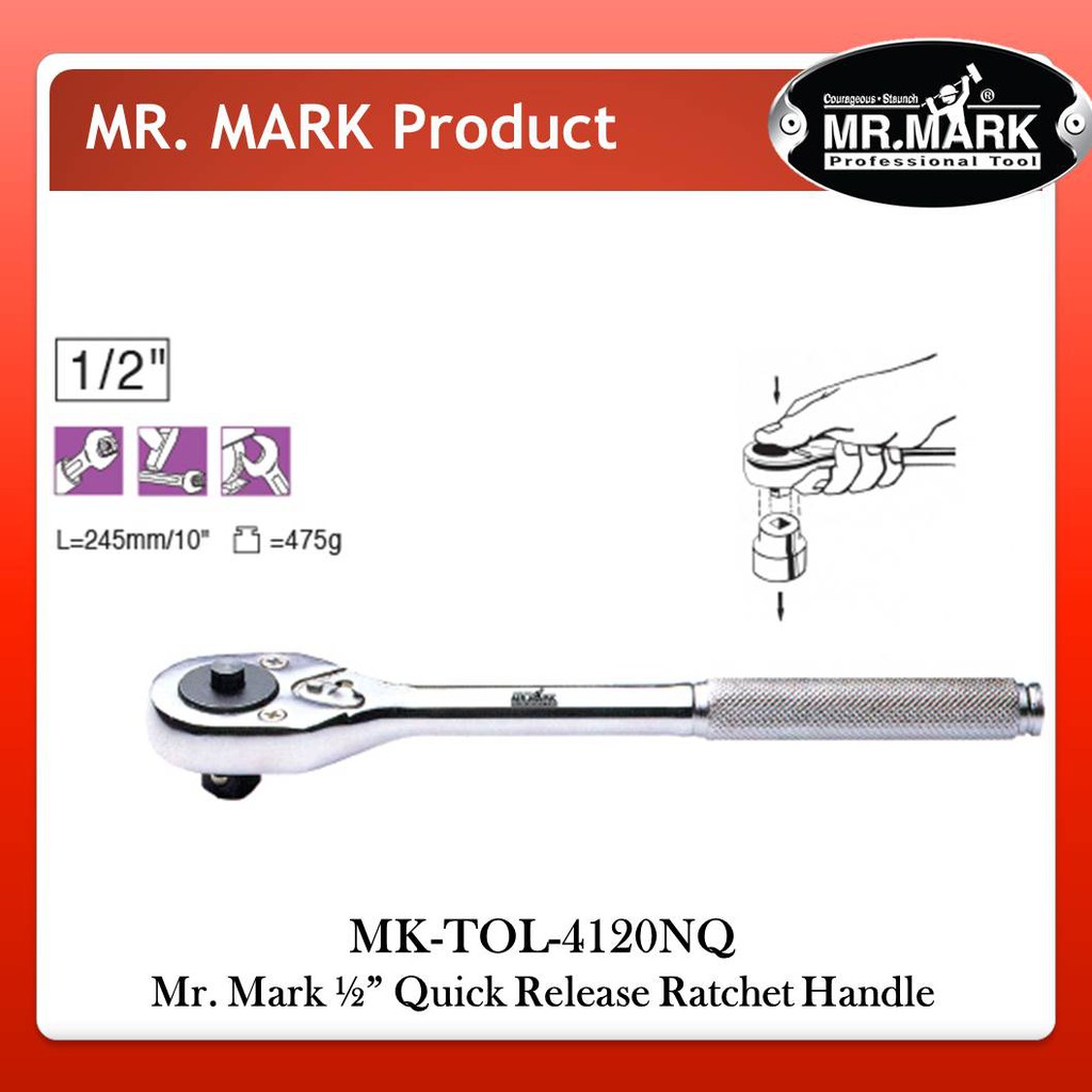 MK-TOL-4120NQ Mr Mark 1/2" 245mm (10") Quick Release Ratchet Handle CRV | Shopee Malaysia