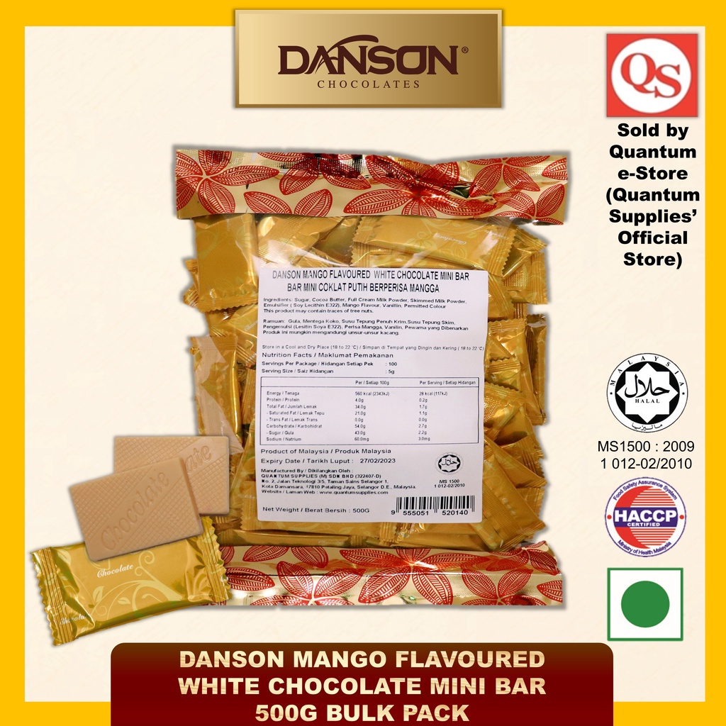 Danson Mango Flavoured White Chocolate Mini Bar 500g Bulk Pack | Shopee ...