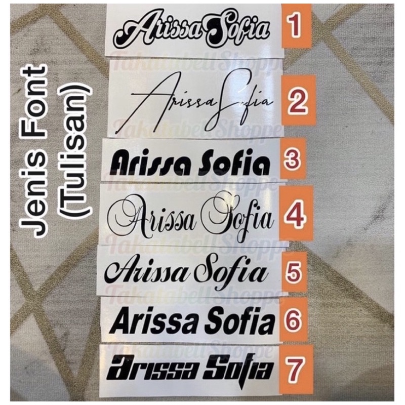 Sticker kereta/sticker nama/sticker motor/sticker custom tulisan/sesuai ...