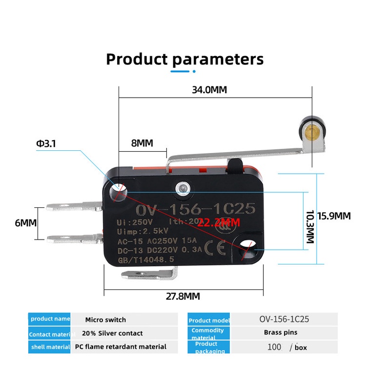 15A Micro switch OV-156-1C25/OV-155-1C25/OV-152V-151-1C25 V-15 Limit switch | Shopee Malaysia
