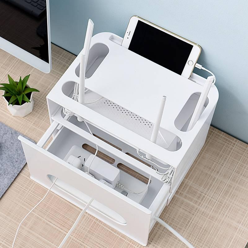 Double Layer Router Storage Box With Drawer | Desktop Storage Box ...