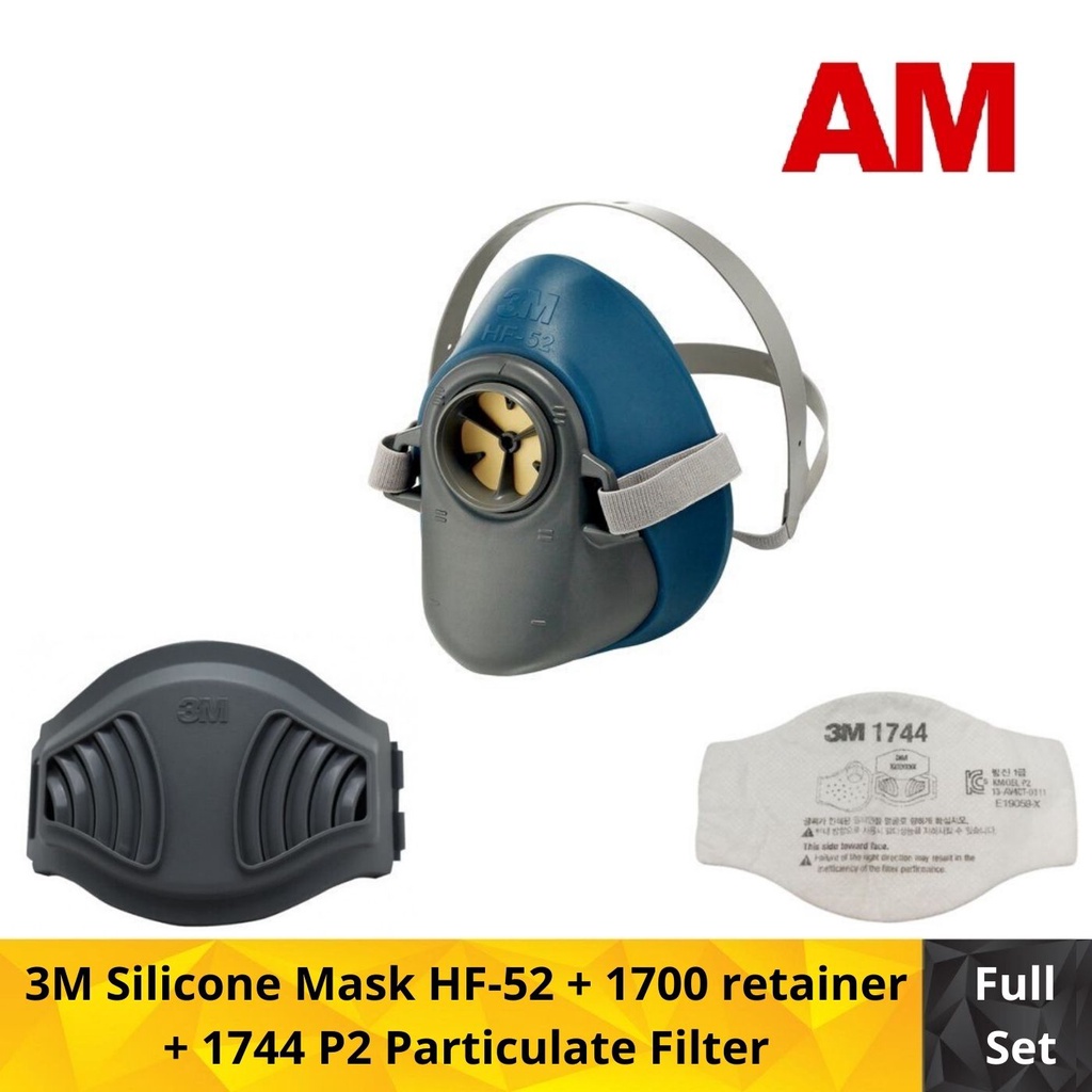 3M Silicone Mask HF-52 + 1700 retainer + 1744 P2 Particulate Filter ...