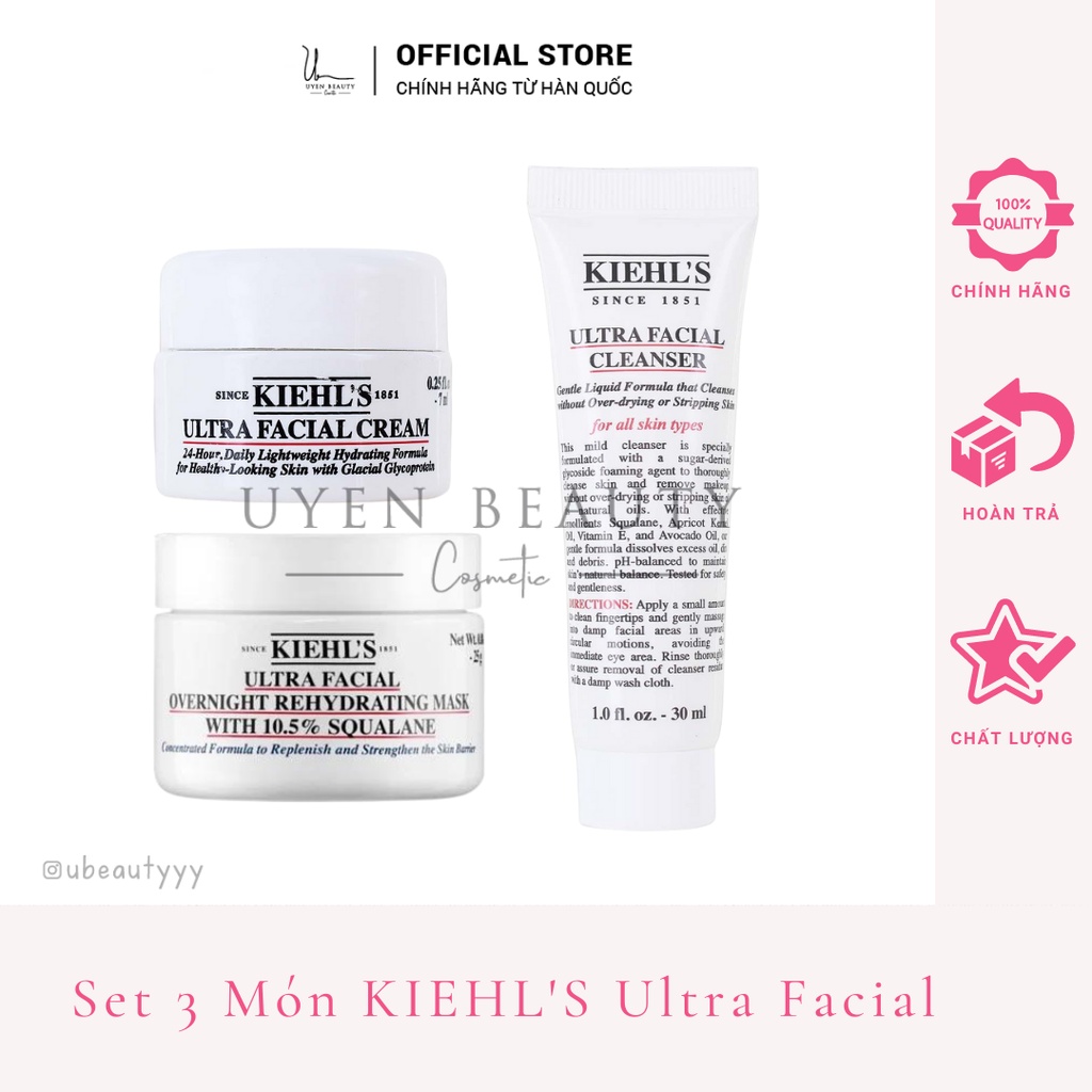 [genuine] Set 3 Piece Kiehls Ultra Facial Moisturizer 7ml Sleeping