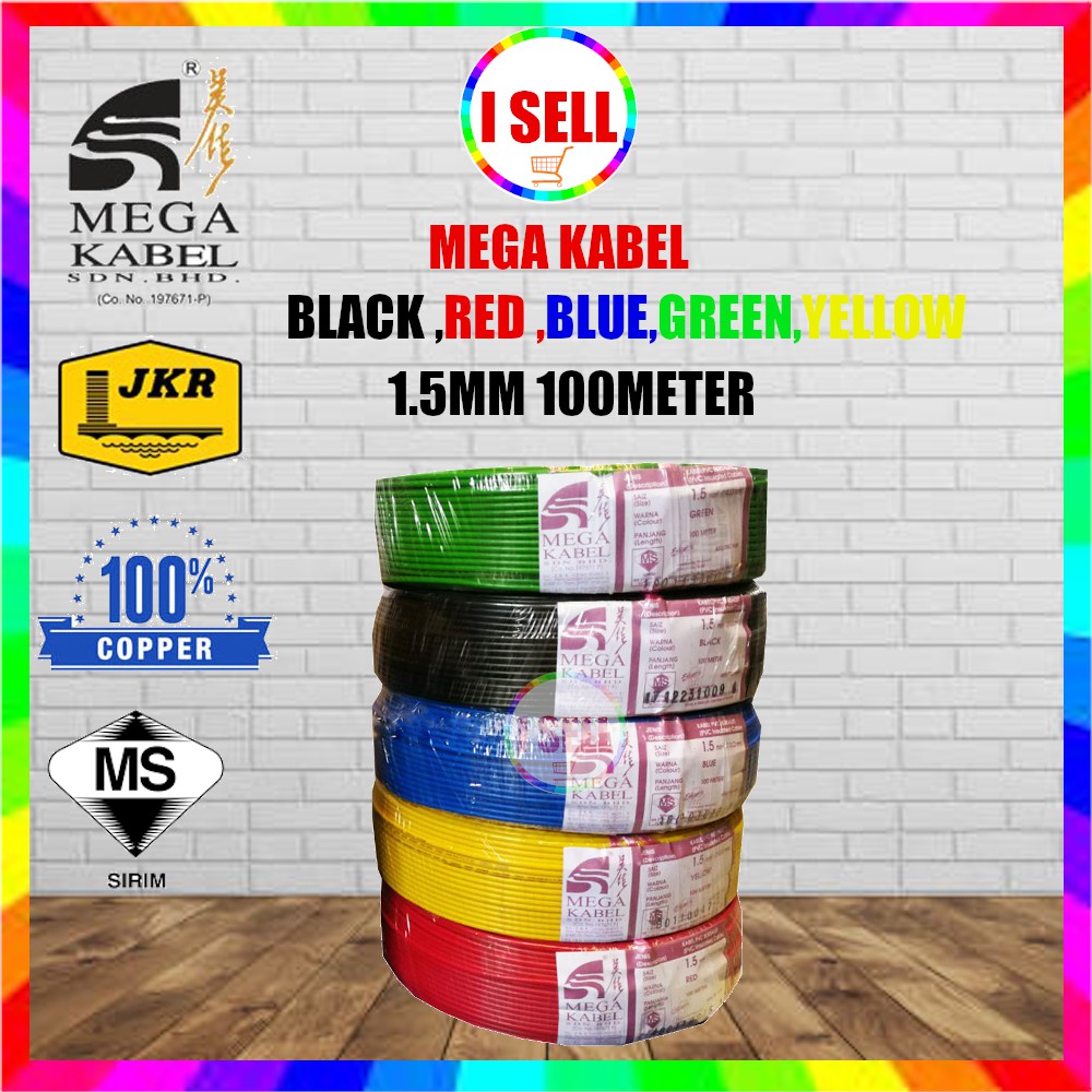 1.5MM MEGA Kabel Insulated PVC 100% Pure Copper Cable (SIRIM) | Shopee ...