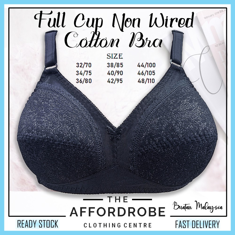 32-48 Big Plus Size Bra Full Cup B/C Cotton Non-Wired Adjustable Straps ...
