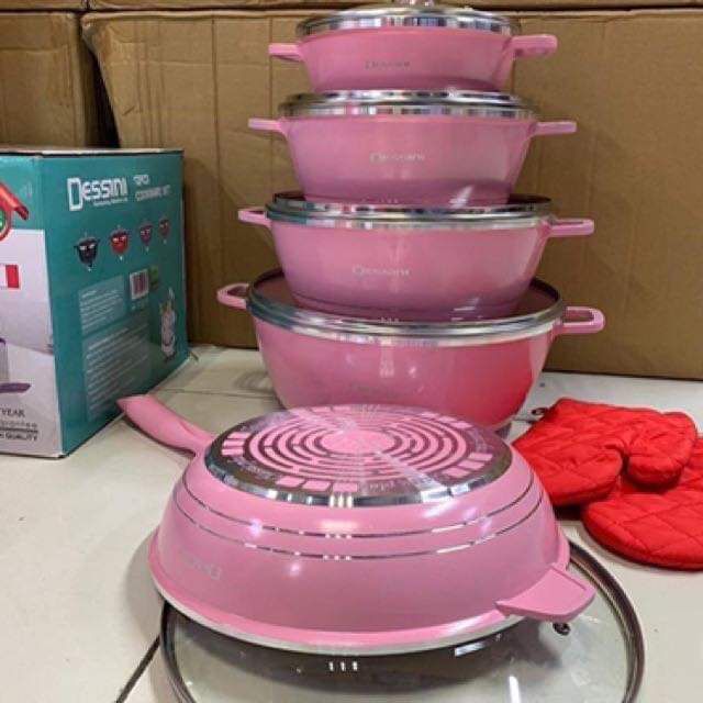 Dessini 12 Pcs Granite Aluminium Cookware Set IN PINK | Shopee Malaysia