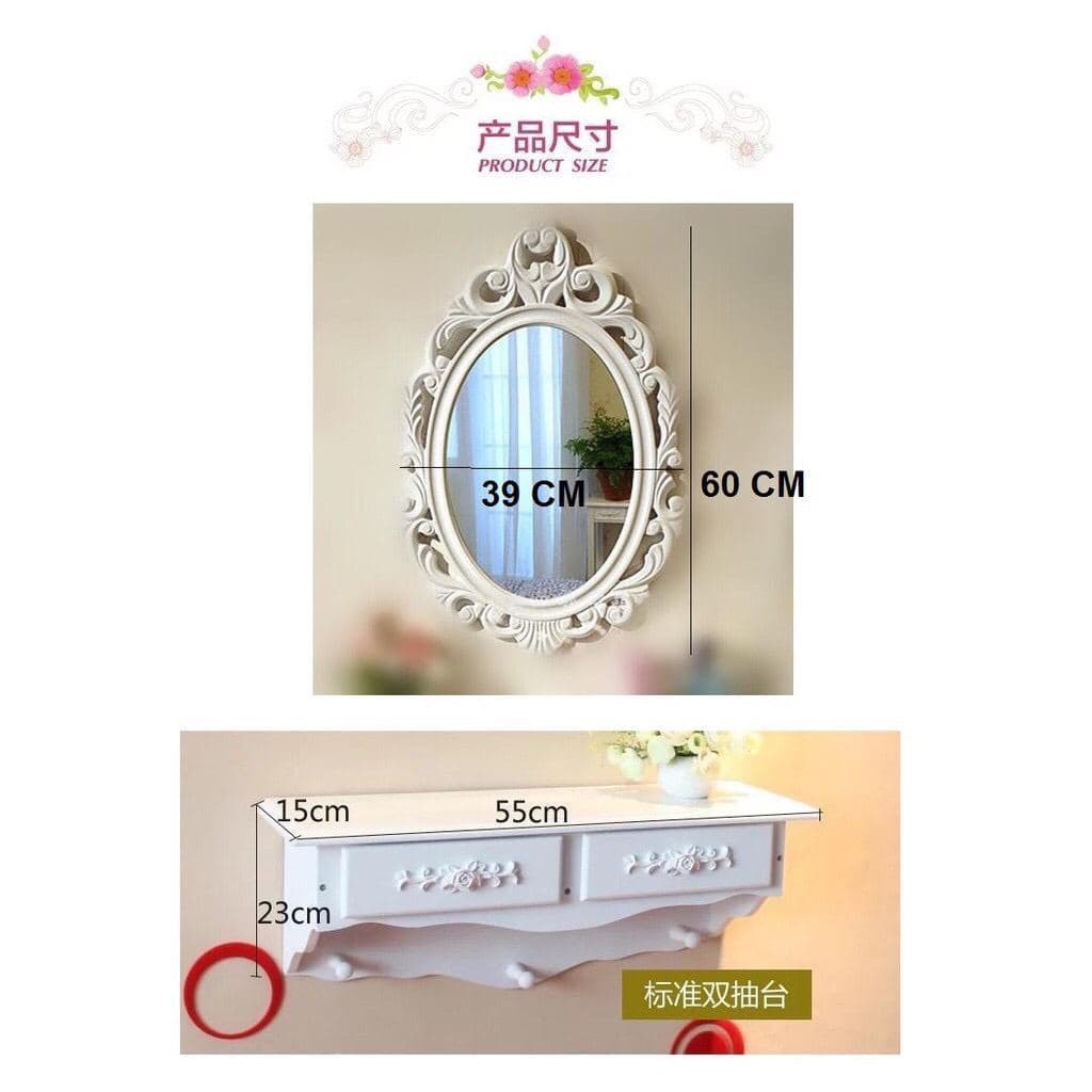 Wall Mounted Dressing Table with Mirror and Double Drawer 0120/cermin ...