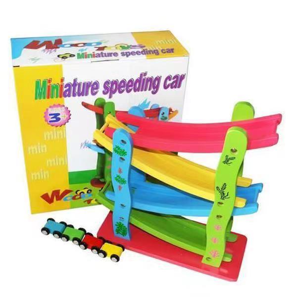🇲🇾🐻4 Level Sliding Track Miniature Speeding Car Wooden Toy Wooden Car ...