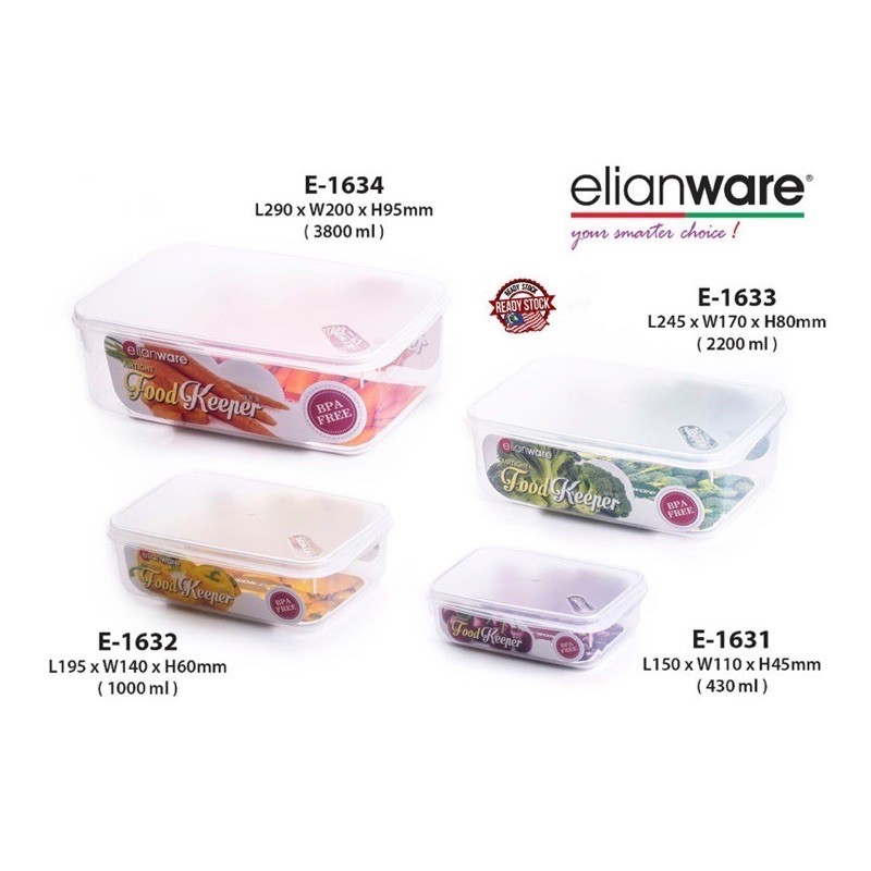 ELIANWARE Air Tight Rectangular Food Container / Food Storage ...