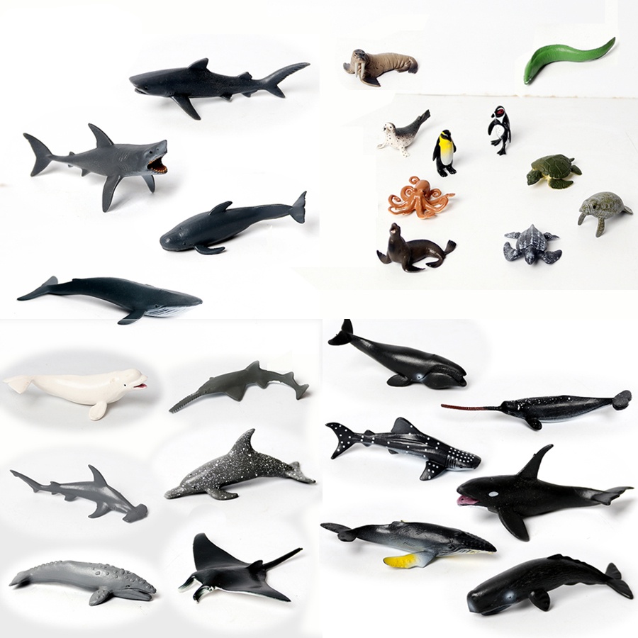 Realistic Sea Life Animal Figurines Dolphin Shark Whale set model ...