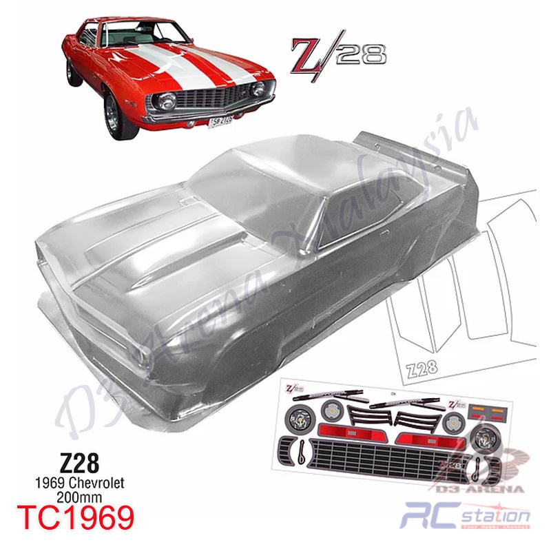 Team C Body Shell 1/10 Clear Body Z28 1969 Cheveolet (Width 200mm ...
