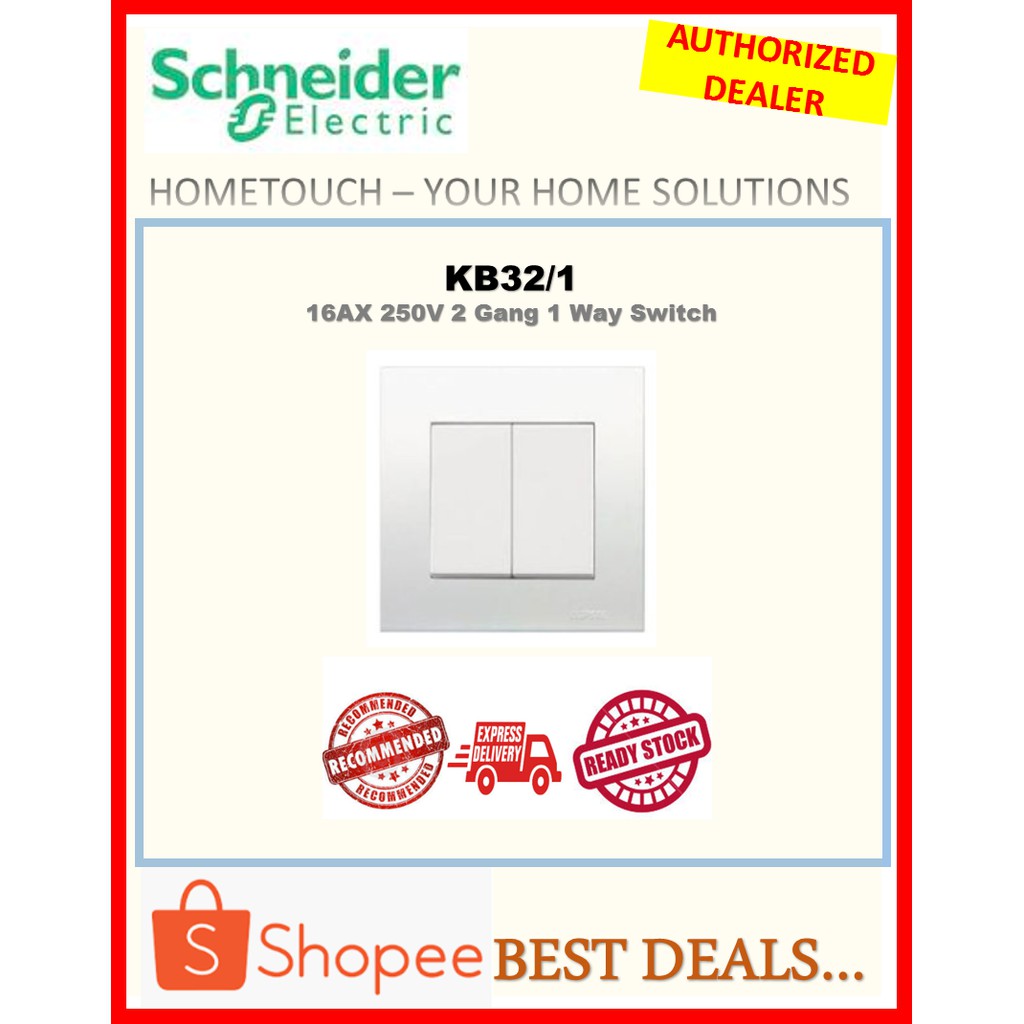 Schneider 16A 250V 2 Gang 1 Way Switch - KB32/1 | Shopee Malaysia