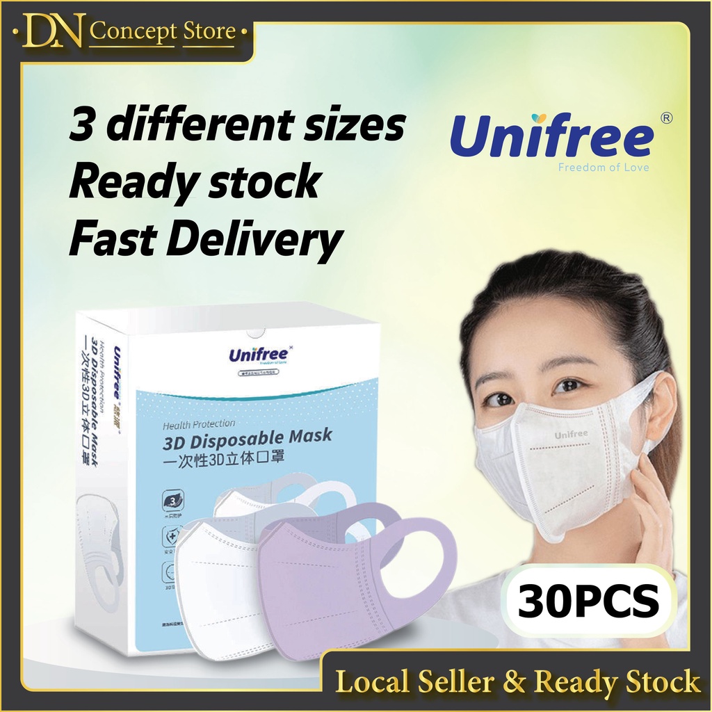 [READY STOCK] Unifree 3D Disposable mask 30 pcs/box non-woven melt ...