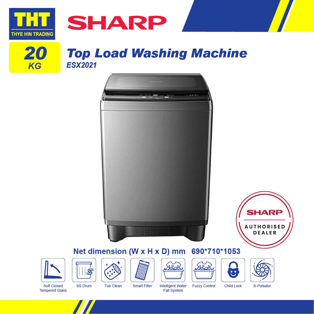 Sharp 20KG Soft Close Tempered Glass Lid Washing Machine ESX2021 ...