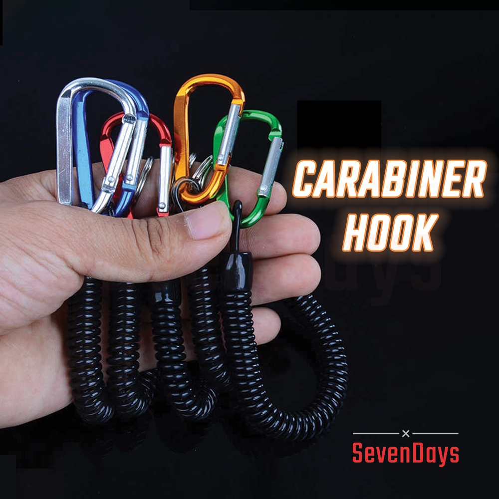 Carabiner Hook Fishing Lanyard Keychain Wire Spring Elastic Rope Plier ...