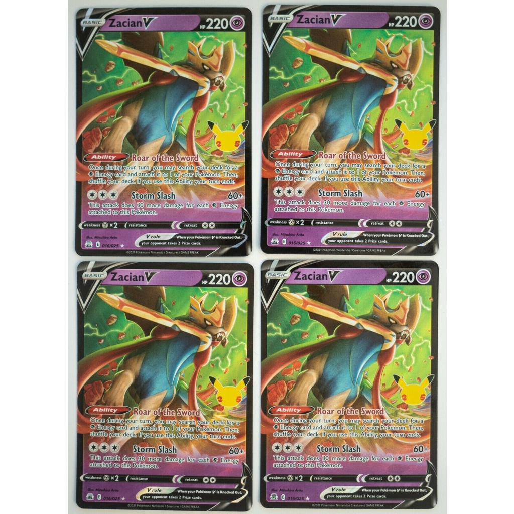 x4 Zacian V 16/25 Zamazenta V 18/25 Playset Ultra Rare 25th ...