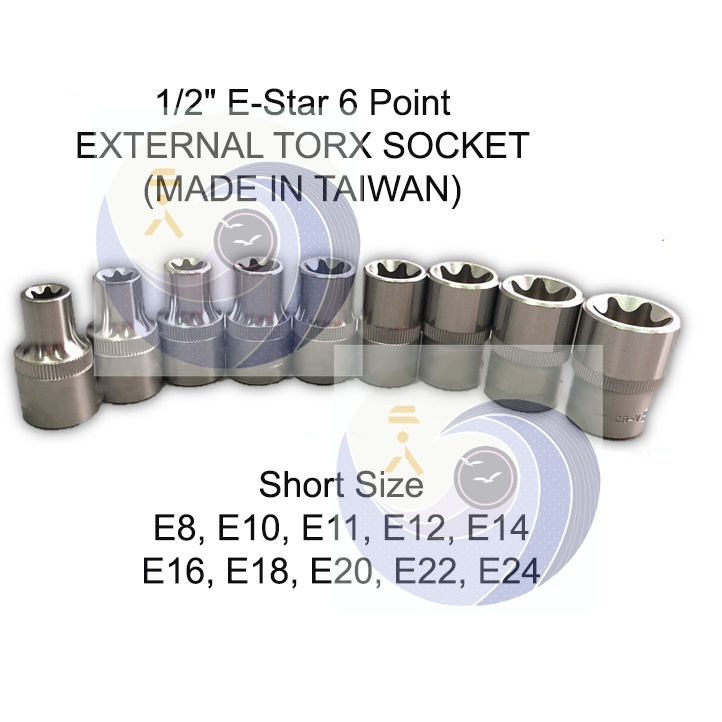 [ 1 UNIT ] 1/2" E-Star 6 Point Short EXTERNAL TORX SOCKET Hand Box Star ...
