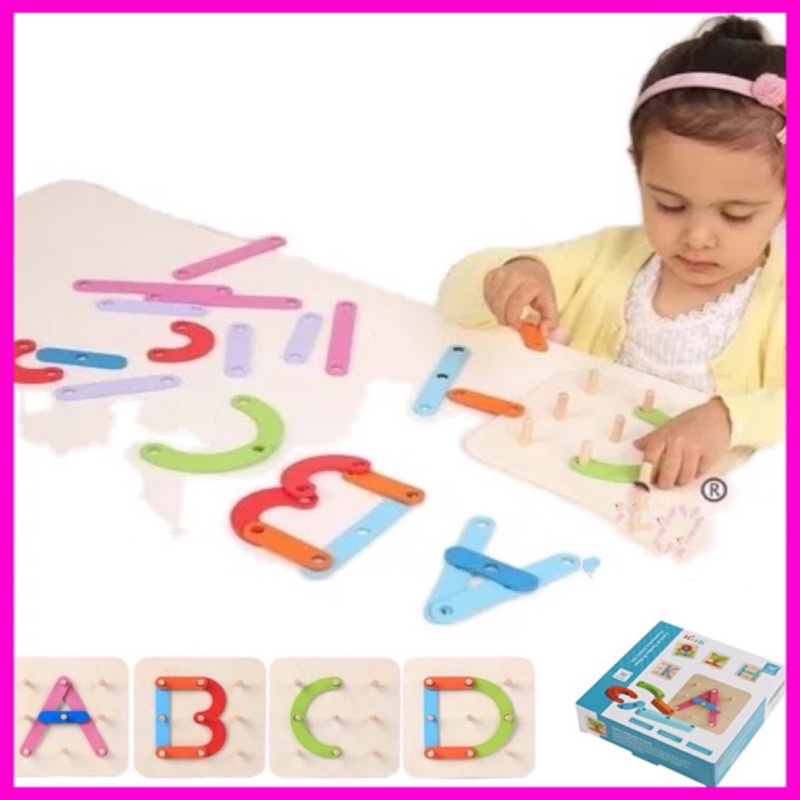 Wooden Letter Number Construction Puzzle Educational Stacking Blocks ...