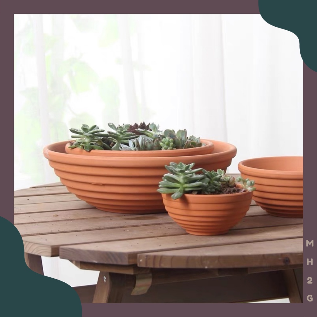 Red Pottery Spiral Shallow Clay Pot Terracotta Pot 红陶陶瓷螺旋纹花盆 Pasu ...