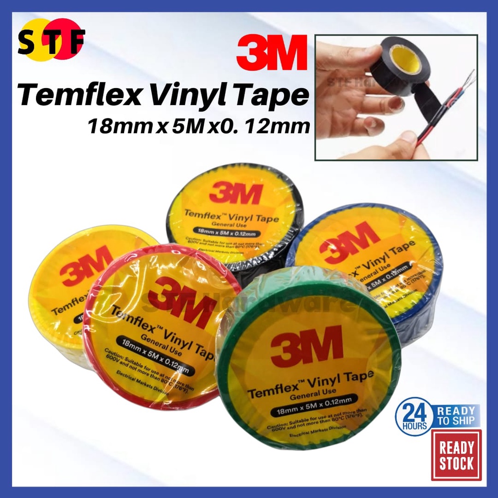 3M Temflex Vinyl PVC Electrical Tape Waterproof Wire Tape [18mm x 5m] (1Pcs price) | Shopee Malaysia