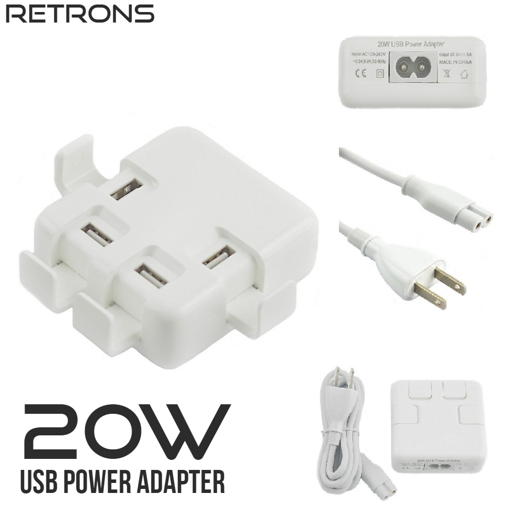 20 Watts 4 Ports USB Power Adapter US Plug with 2 pin adapter (MY Plug ...