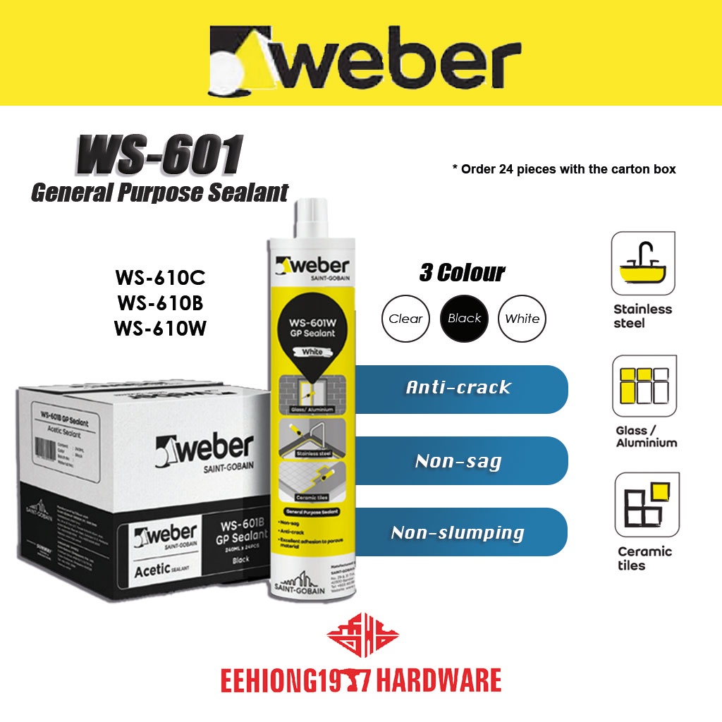 WEBER WS-601 GP Sealant WS-601W White WS-601B Black WS-601C Clear Saint ...