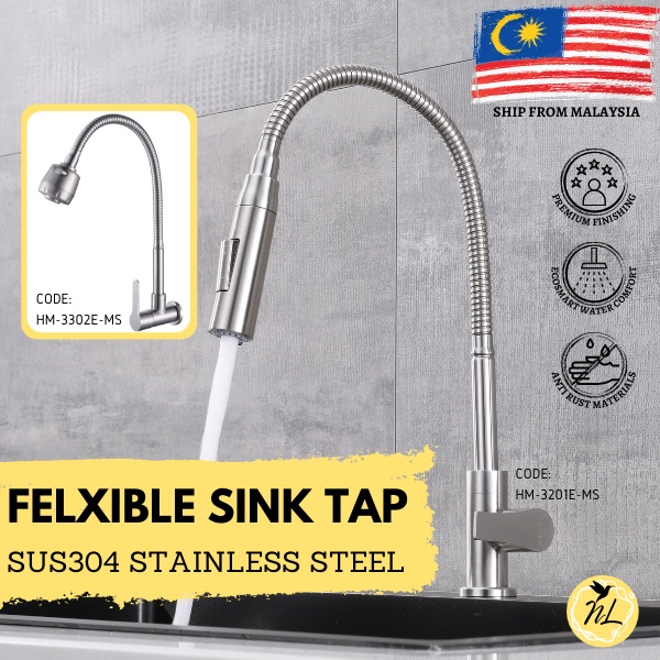 Paip Sink Dapur Fleksibel Pilar atau Dinding SUS 304 Kitchen Flexible ...