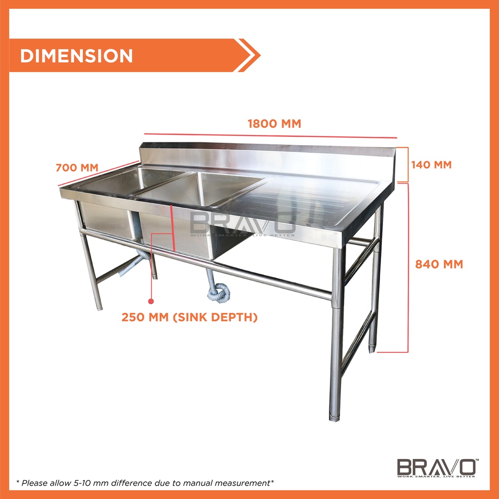 BRAVO Kitchen Sink Sinki Dapur Stainless Steel Kitchen Table with Rack ...