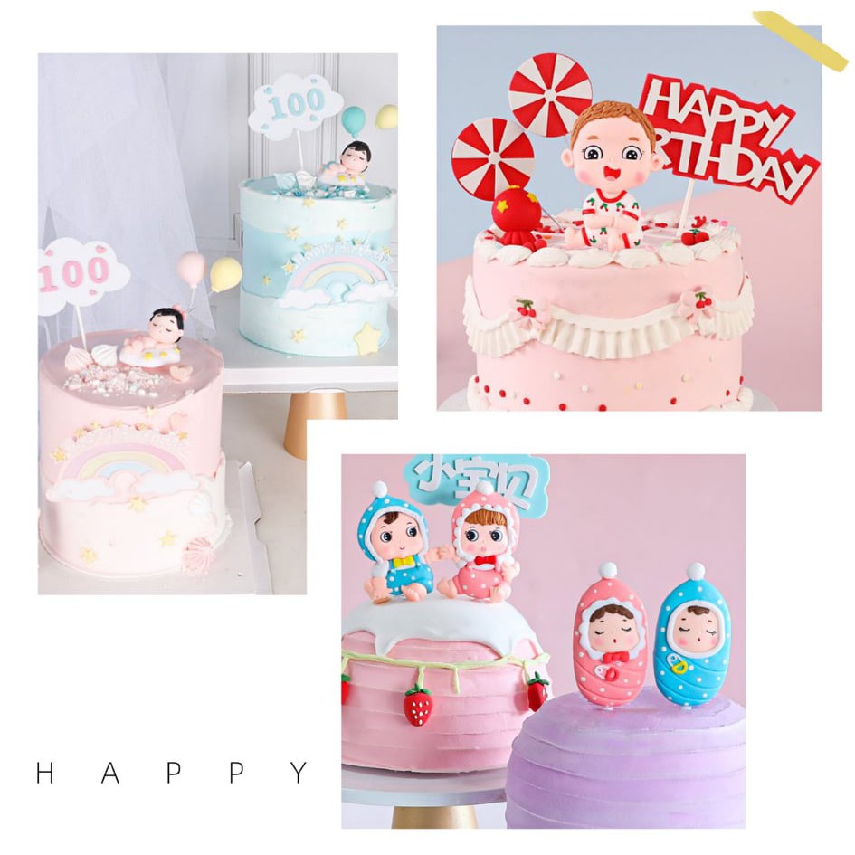 Baby Boy Baby Girl Soft Clay Cake Topper Decoration Kek Hiasan ...