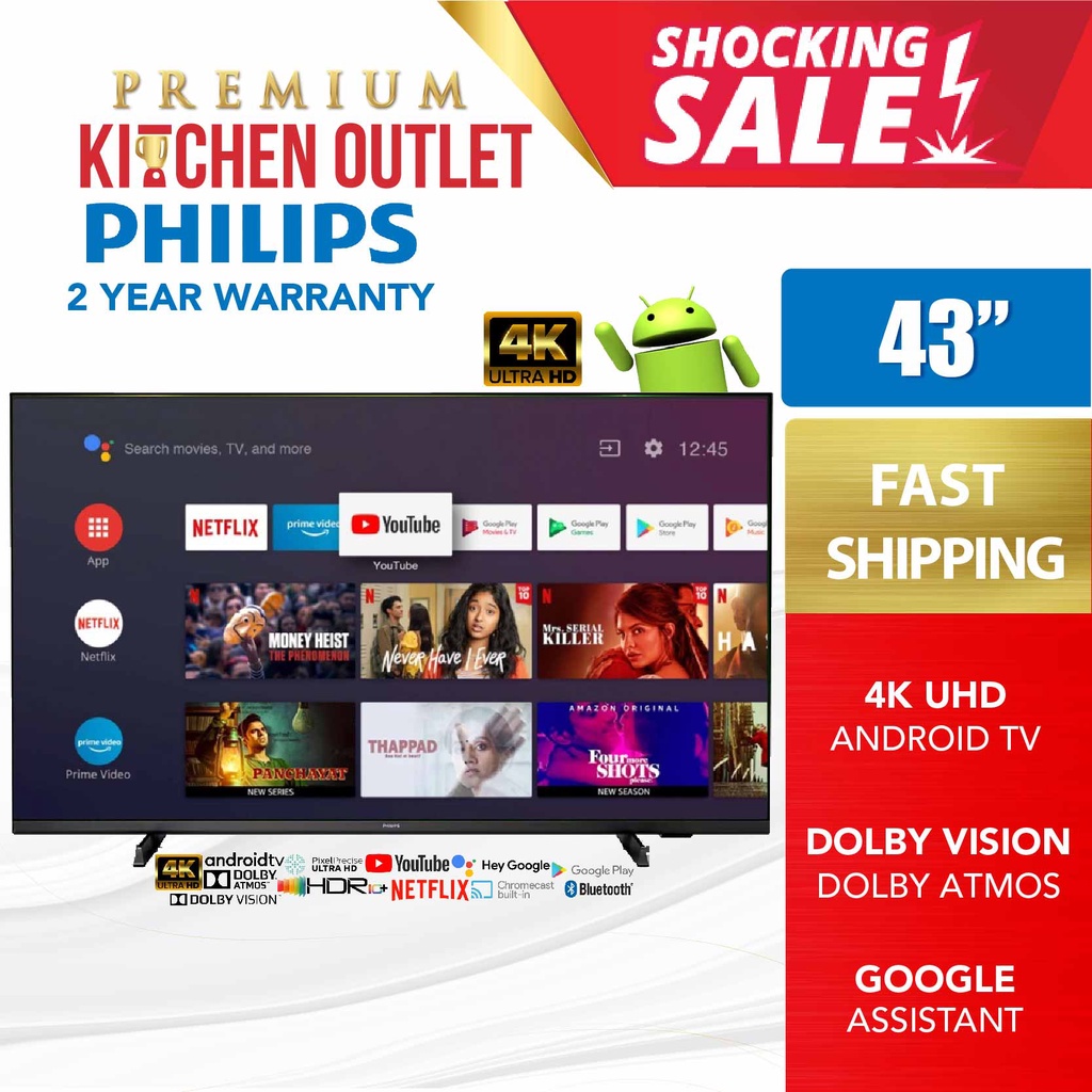 Philips 43 Inch 4K UHD Android TV | Netflix & Youtube | Dolby Vision ...